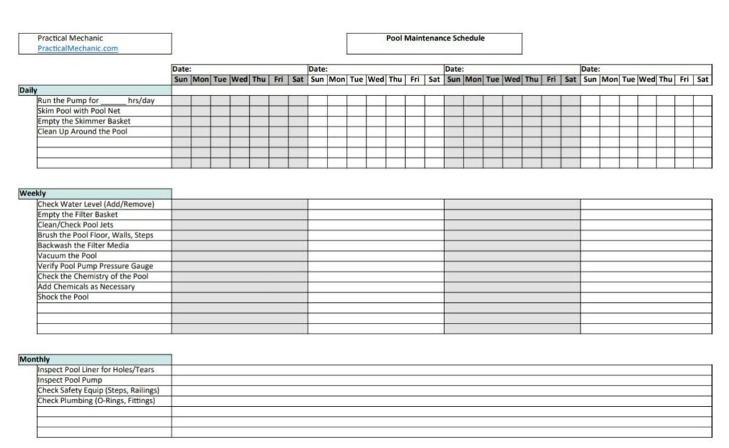 Swimming Pool Maintenance Checklist – Printable PDF – Practical Mechanic